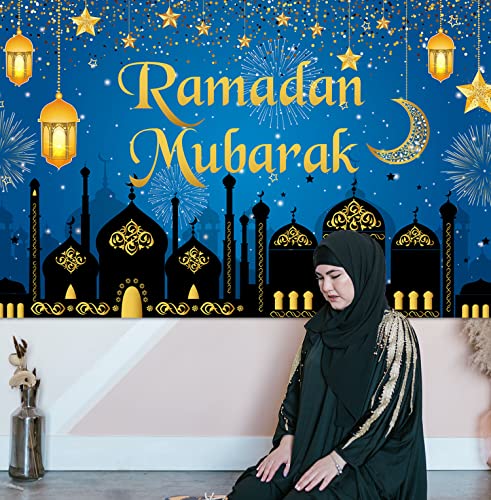 PTFNY Ramadan Mubarak Backdrop Banner 71 x 43 Inch Large Size Muslim Eid Mubarak Backdrop Background Party Decorations Supplies Muslim Ramadan Photo Booth Props