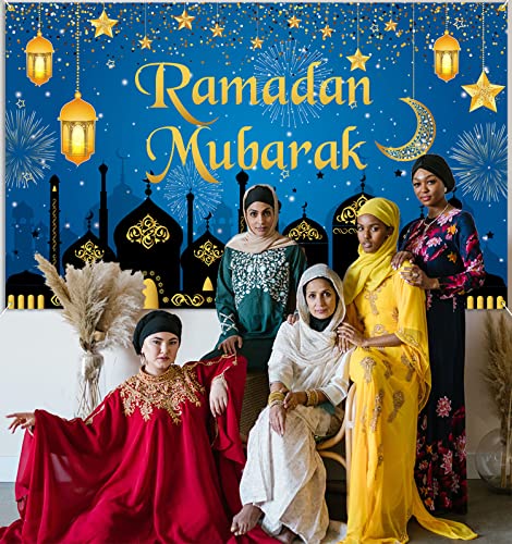 PTFNY Ramadan Mubarak Backdrop Banner 71 x 43 Inch Large Size Muslim Eid Mubarak Backdrop Background Party Decorations Supplies Muslim Ramadan Photo Booth Props