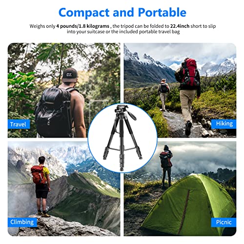NEEWER Portable Aluminum Alloy Camera 2 in 1 Tripod Monopod Max. 70"/177cm with 3 Way Swivel Pan Head and Carrying Bag for DSLR, DV Video Camcorder (SAB264, Black)