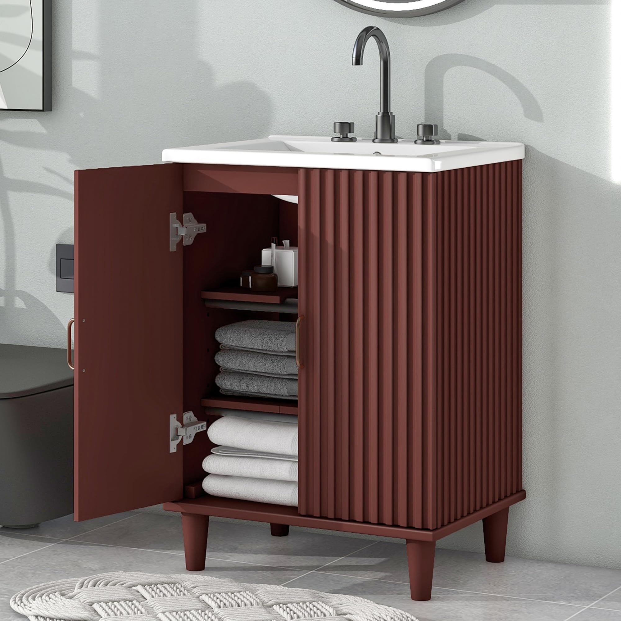 Bellemave Bathroom Vanity with Sink 24 Inch Bathroom Sink Cabinet with 2 Doors, Rosy