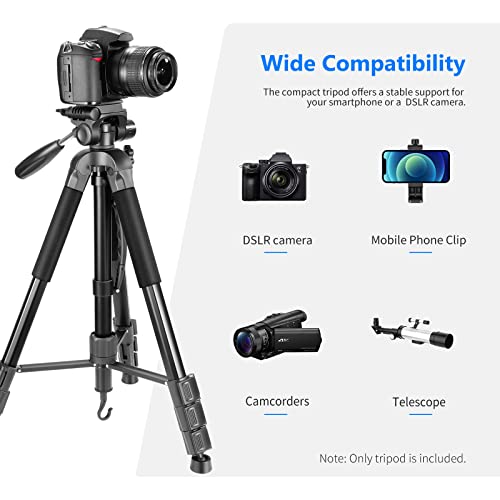 NEEWER Portable Aluminum Alloy Camera 2 in 1 Tripod Monopod Max. 70"/177cm with 3 Way Swivel Pan Head and Carrying Bag for DSLR, DV Video Camcorder (SAB264, Black)