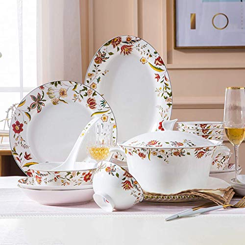 High-End Dinner Set,Ceramics Dinner Sets, Cereals Bowl & Soup Pot & Plate | 56 Pieces Bone China Porcelain Dinnerware Set for Wedding Gifts and New Year
