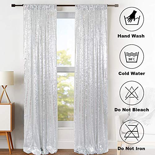 Sequin Curtains 2 Panels Silver 2FTx8FT Sequin Photo Backdrop Silver Sequin Backdrop Curtain Pack of 2-1011E