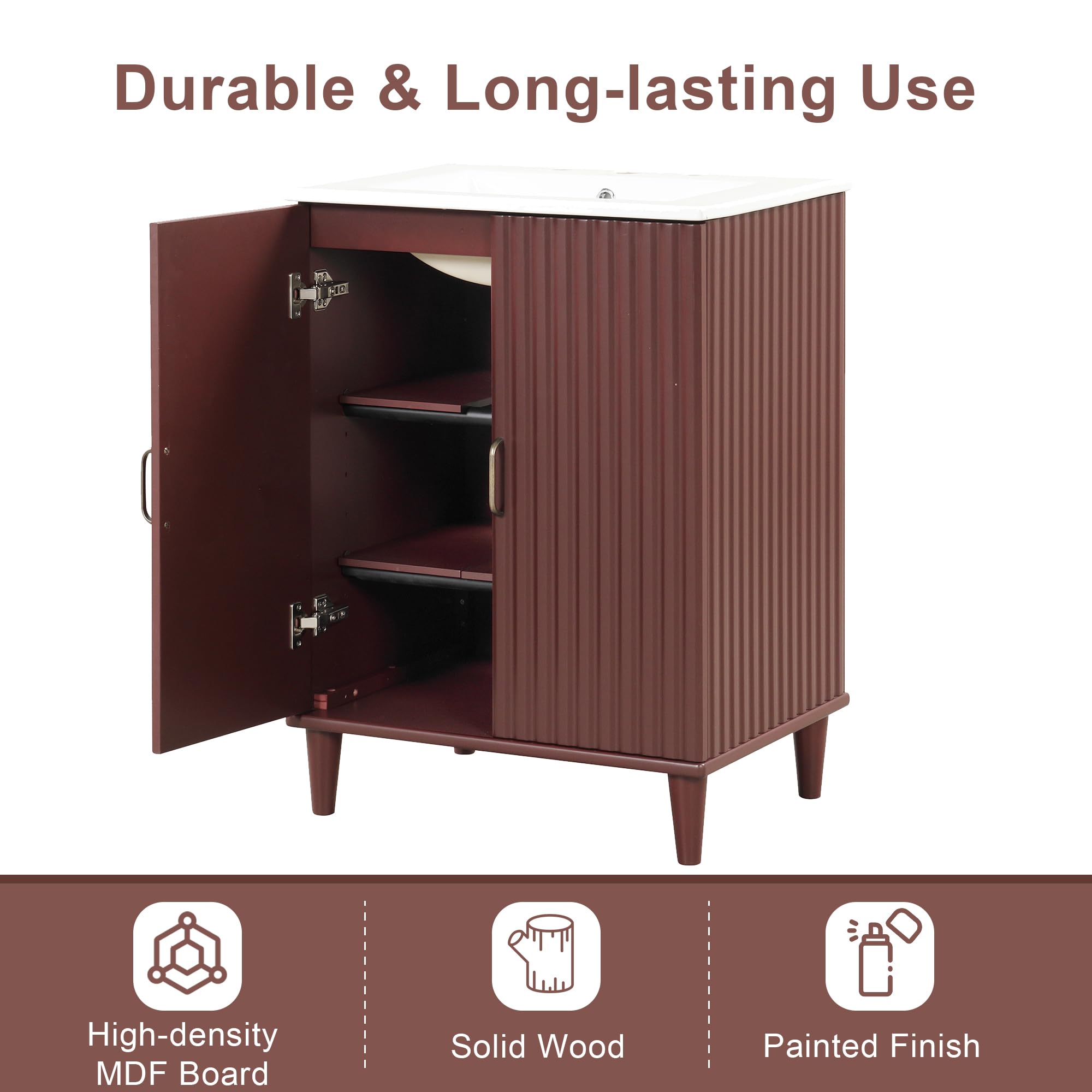 Bellemave Bathroom Vanity with Sink 24 Inch Bathroom Sink Cabinet with 2 Doors, Rosy