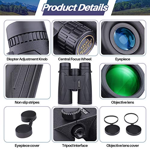 USCAMEL 12x42 HD Binoculars for Adults with Upgraded Phone Adapter, High Power Binoculars for Bird Watching Hunting Stargazing Camping Concerts Sports