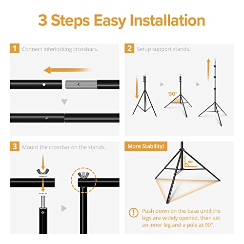 LimoStudio Large Heavy 10 x 9.6 feet Background Support System, Curtain Style Backdrop Stand, Sturdy Frame with 5 pcs Ring Holder Clip for Photography, Party, Family Events, AGG3003