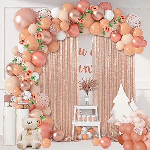 Rose Gold Backdrop Curtains 2 Pieces 2ftx8ft Sequin Fabric Backdrop Glitter Prom Drapes Baby Shower Background Backdrops