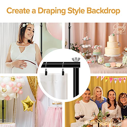 LimoStudio Large Heavy 10 x 9.6 feet Background Support System, Curtain Style Backdrop Stand, Sturdy Frame with 5 pcs Ring Holder Clip for Photography, Party, Family Events, AGG3003
