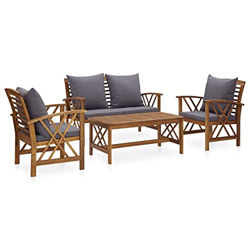 vidaXL Solid Acacia Wood Patio Lounge Set with Cushions 4 Pieces Garden Outdoor Seating Balcony Terrace Coffee Table Chairs Armchair Bench