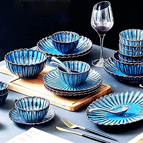Porcelain Plate and Bowl Set,Dinnerware Set for Home or Special Restaurant, 54 Pcs Dinnerware Sets, Blue Porcelain Tableware Set with Plates Dish Dish Bowls and Coffee Cup, Ceramic Dinner Set for Hom