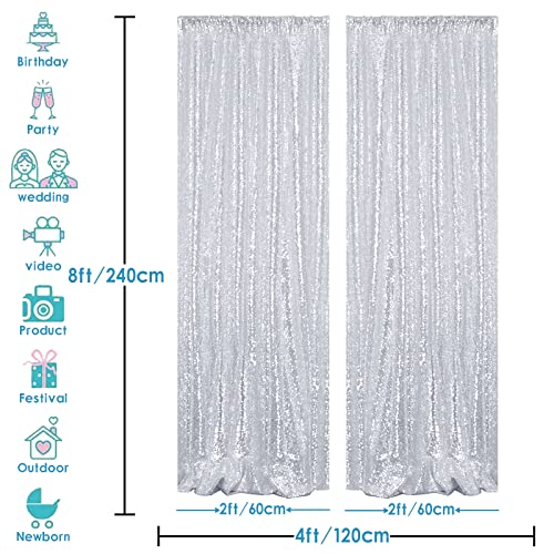 Trlyc Glitter Sequin Backdrop Curtains for Wedding Party Decor (2 Panels, W2 x H8FT,Sliver)