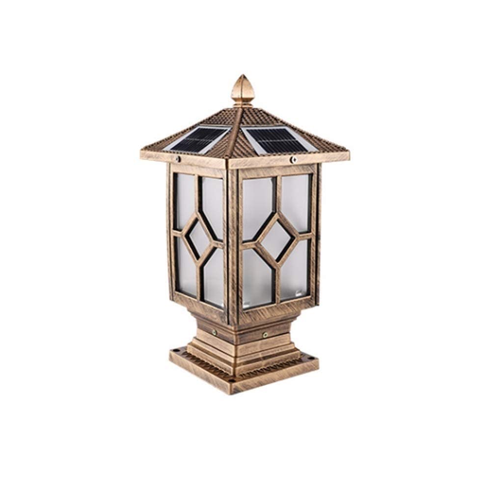 MODEBHD Aluminum Metal Vintage Outdoor Solar Post Light IP54 Waterproof Garden Lawn Lamp Two-Tone LED Column Light Exterior Wall Post Pillar Lights Patio Garden Villa Door Pillar Table Lights