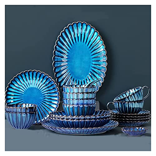 Porcelain Plate and Bowl Set,Dinnerware Set for Home or Special Restaurant, 54 Pcs Dinnerware Sets, Blue Porcelain Tableware Set with Plates Dish Dish Bowls and Coffee Cup, Ceramic Dinner Set for Hom