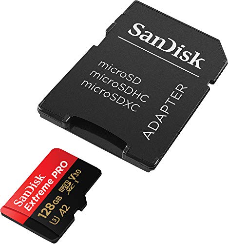 SanDisk 128GB Extreme PRO® microSD™ UHS-I Card with Adapter C10, U3, V30, A2, 200MB/s Read 90MB/s Write SDSQXCD-128G-GN6MA