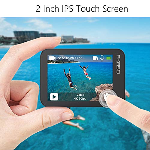 AKASO V50X Native 4K30fps WiFi Action Camera with EIS Touch Screen 4X Zoom Web Camera 131 feet Waterproof Camera Support External Mic Remote Control Sports Camera with Helmet Accessories