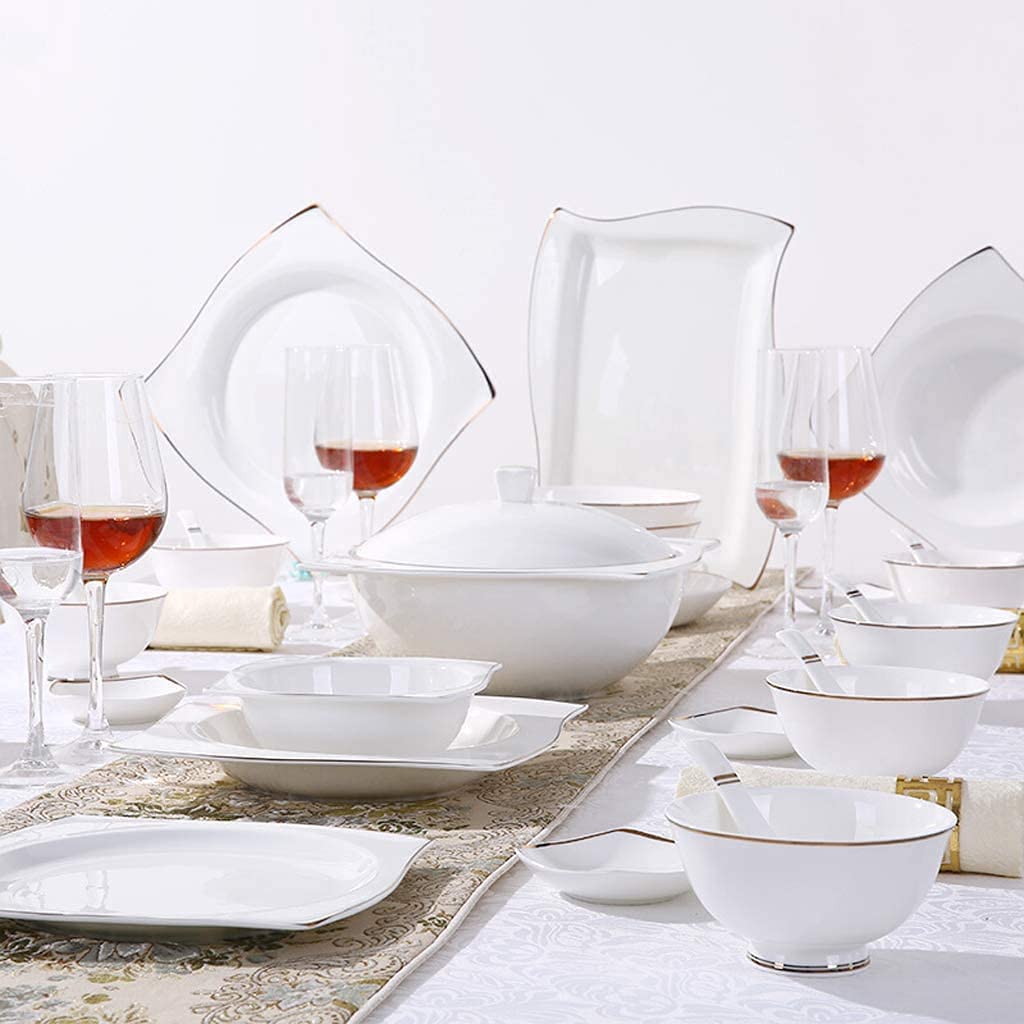Porcelain Plate and Bowl Set,Dinnerware Set for Home or Special Restaurant, Ceramics Dinnerware Set with 48-Piece, Bowl/Dish/Soup Pot/Spoon|Bone China Dinner Sets, Gold Pattern Porcelain Combination