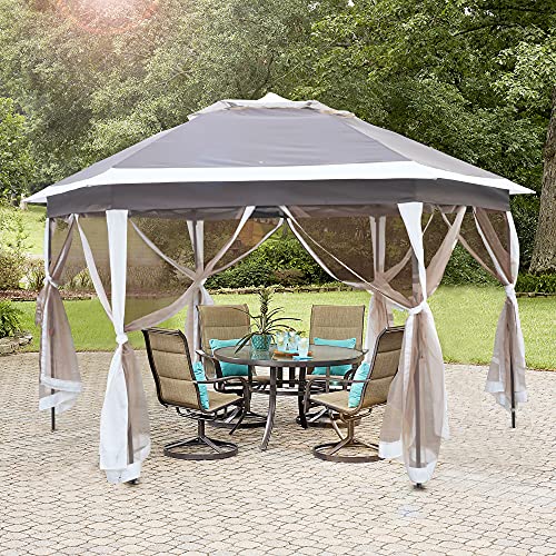 LONABR 12’ X 12’ Pop Up Gazebo with Mosquito Netting Hexagonal Outdoor Canopy for Patio,Garden,Backyard Tent Canopy with Strong Iron Frame Storage Bag