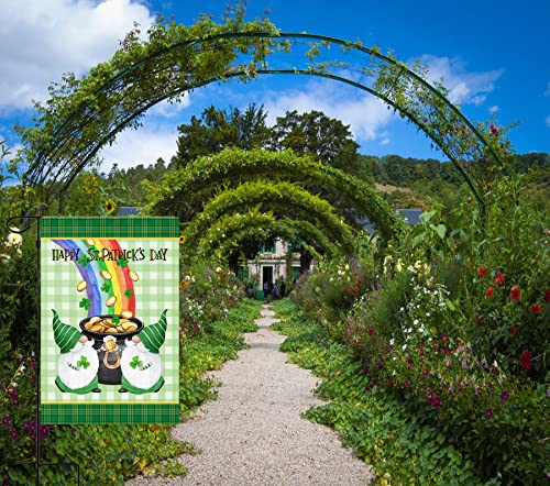 St Patrick's Day Garden Flag,Shamrock Spirit Gold Coin Hat Rainbow St Patricks Flag 12.5 x 18 Inch Clover Double-Sided Display 2 Layer Linen for Garden and Home Decorations
