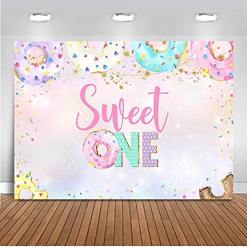 Mocsicka Sweet One Donut Birthday Backdrop, Donut First Birthday Party Decoration Background, Girl 1st Birthday Party Banner Supplies (7x5ft)