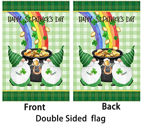 St Patrick's Day Garden Flag,Shamrock Spirit Gold Coin Hat Rainbow St Patricks Flag 12.5 x 18 Inch Clover Double-Sided Display 2 Layer Linen for Garden and Home Decorations