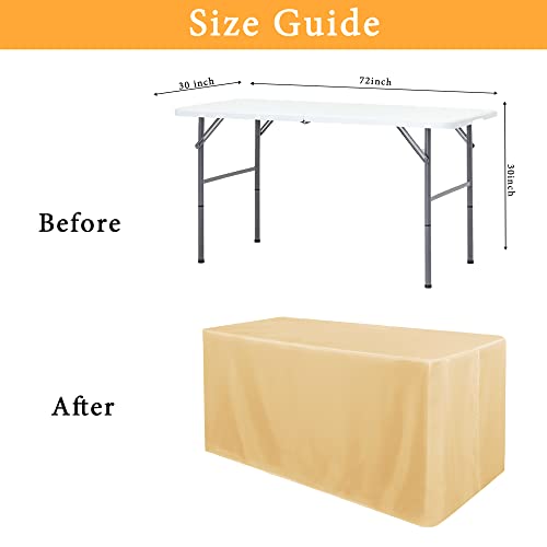 Obstal 2 Pack Table Clothes for 6 Foot Rectangle Tables - Water Resistant Washable Fabric Polyester Rectangle Table Cover for Outdoor/Indoor Uses, Champagne, 72L x 30W x 30H Inches