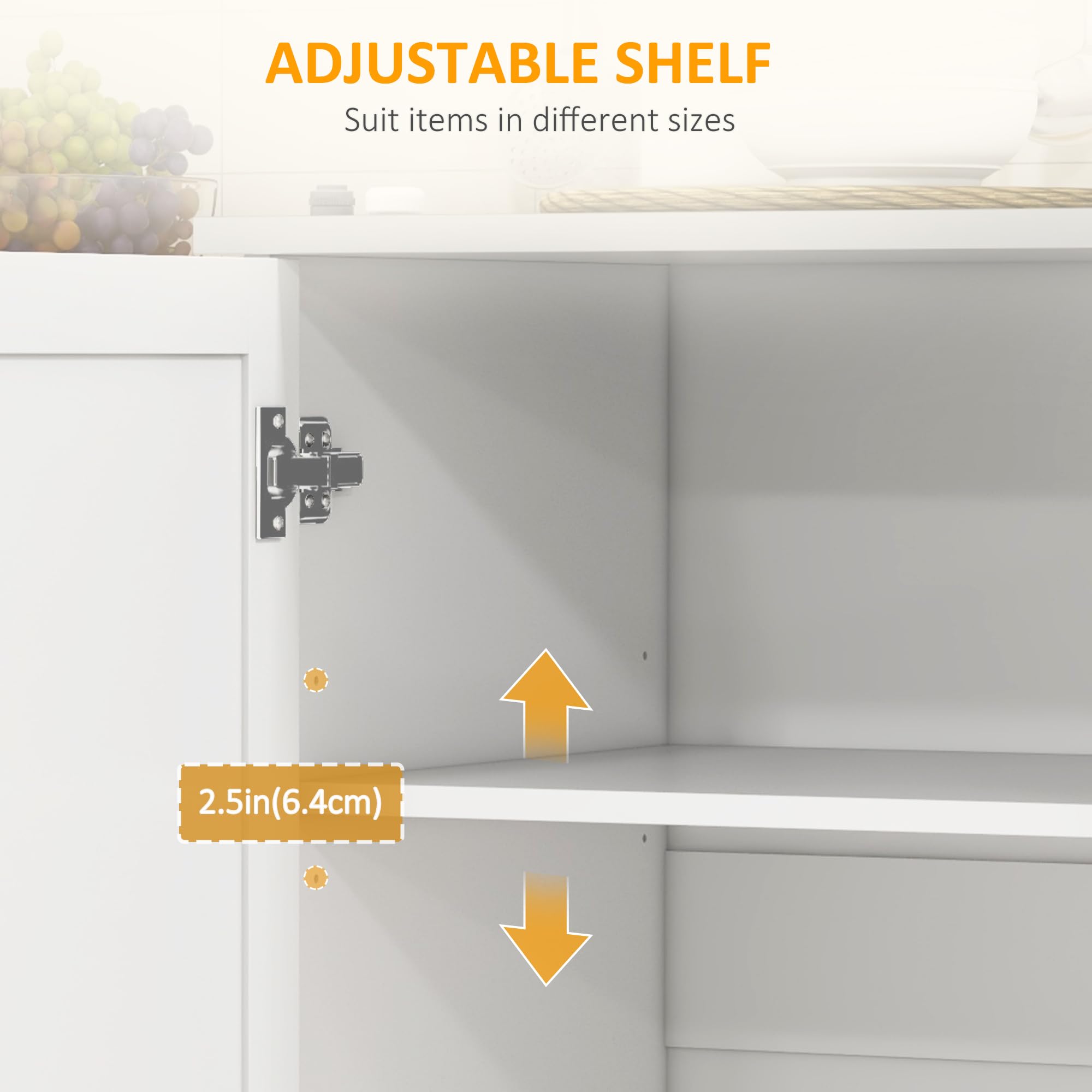 HOMCOM Kitchen Island with Storage, Rolling Kitchen Island on Wheels with Drawer, 3 Cabinets, Stainless Steel Countertop, Spice Rack and Towel Rack, White