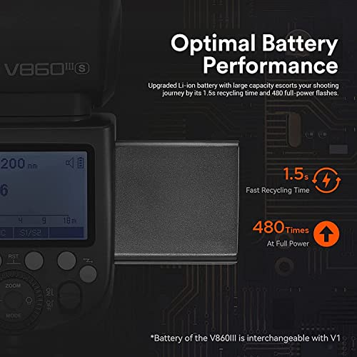 Godox V860III-S Camera Flash for Sony Camera Flash Speedlight Speedlite Light,76Ws 2.4G TTL HSS 1/8000s,480 Full-Power Flashes,2600mAh Li-ion Battery,0.01-1.5s Recycle Time,10 Levels LED Modeling Lamp