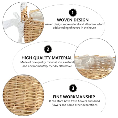 DOITOOL Wicker Rattan Flower Basket with Handle and Lace Bow, Wedding Flower Girl Baskets, Petal Basket Decorative Picnic Basket Woven Candy Storage Basket for Home Garden Decor, 7.5X5.9X5.9