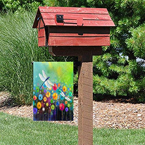 Flowers Garden Flag Dragonfly House Flag Spring Welcome Garden Flags 12 x 18 Double Sided Floral Flags for Patio Lawn Home Outdoor Decor