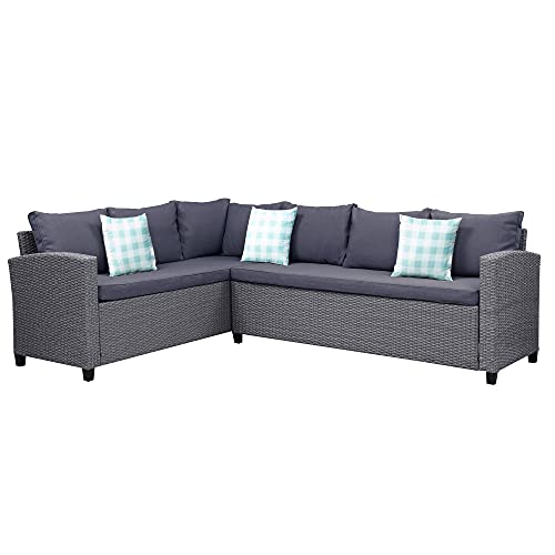 FZZDP 5 Pcs Outdoor Conversation Set Patio Furniture Set All Weather Wicker Sectional Couch Sofa Dining Table Chair w/Ottoman&Pillow (Color : D)