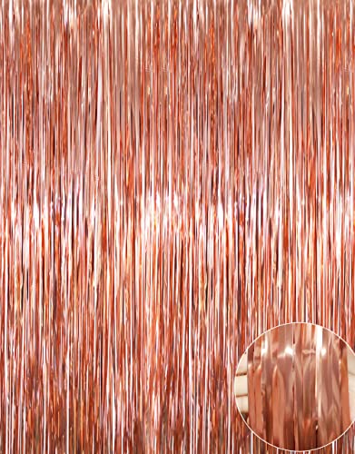 GOER 3.2 ft x 9.8 ft Metallic Tinsel Foil Fringe Curtains Party Photo Backdrop Party Streamers for Birthday,Graduation,New Year Eve Decorations Wedding Decor (1 Pack, Rose Gold)