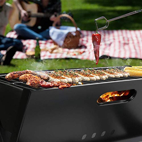TeqHome Foldable Charcoal Grill, Portable BBQ Barbecue Grill Lightweight Simple Grill for Outdoor Cooking Camping Hiking Picnics Garden Travel