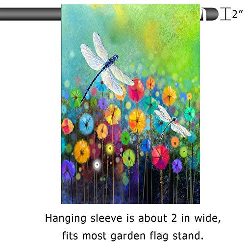 Flowers Garden Flag Dragonfly House Flag Spring Welcome Garden Flags 12 x 18 Double Sided Floral Flags for Patio Lawn Home Outdoor Decor