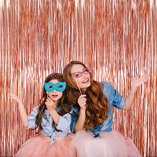 GOER 3.2 ft x 9.8 ft Metallic Tinsel Foil Fringe Curtains Party Photo Backdrop Party Streamers for Birthday,Graduation,New Year Eve Decorations Wedding Decor (1 Pack, Rose Gold)