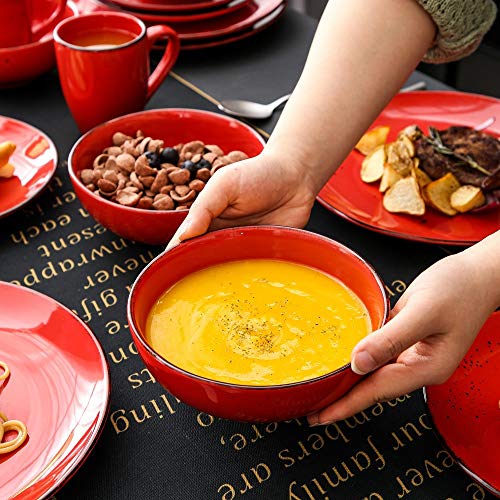 TBGFPO Red 48-Piece Ceramic Stoneware Dinner Plate Set with Dinner Plate, Dessert Plate, 800ml Bowl, 380ml Mug Set