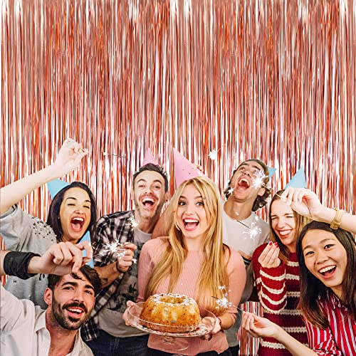 GOER 3.2 ft x 9.8 ft Metallic Tinsel Foil Fringe Curtains Party Photo Backdrop Party Streamers for Birthday,Graduation,New Year Eve Decorations Wedding Decor (1 Pack, Rose Gold)