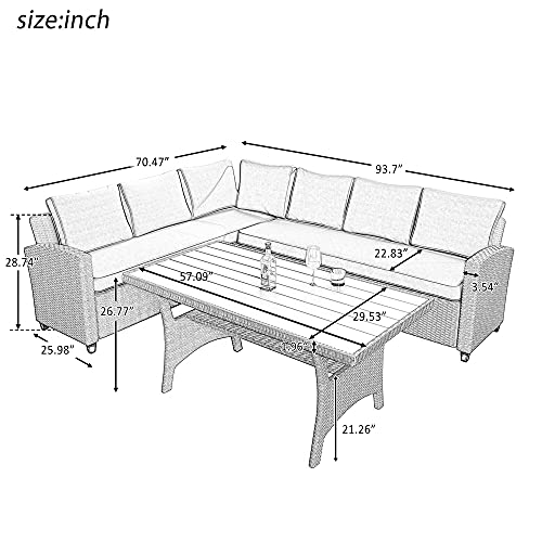 FZZDP 5 Pcs Outdoor Conversation Set Patio Furniture Set All Weather Wicker Sectional Couch Sofa Dining Table Chair w/Ottoman&Pillow (Color : D)