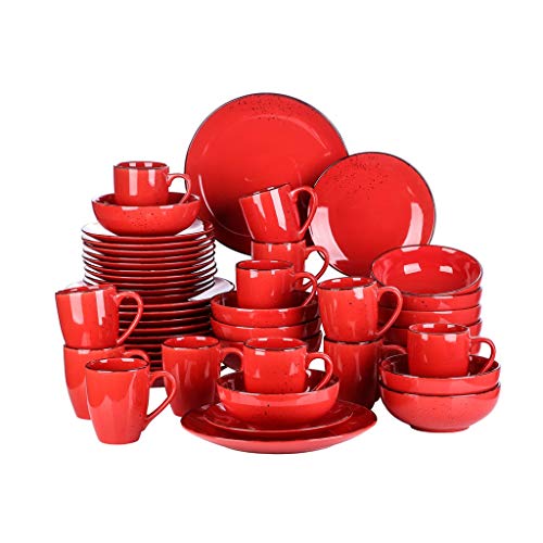 TBGFPO Red 48-Piece Ceramic Stoneware Dinner Plate Set with Dinner Plate, Dessert Plate, 800ml Bowl, 380ml Mug Set