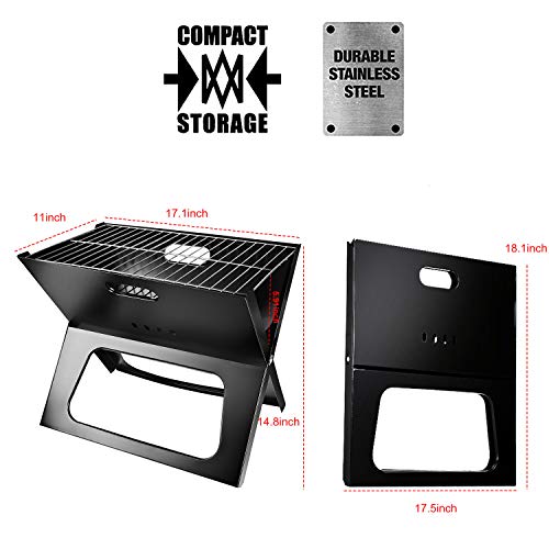 TeqHome Foldable Charcoal Grill, Portable BBQ Barbecue Grill Lightweight Simple Grill for Outdoor Cooking Camping Hiking Picnics Garden Travel