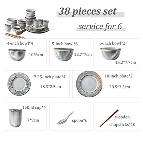 GagalU Tabletop Dinner SetsDinner Set,38-Piece Ceramic Dinnerware Sets Retro Glaze Porcelain Plates Bowls and Cups Service for 6 People