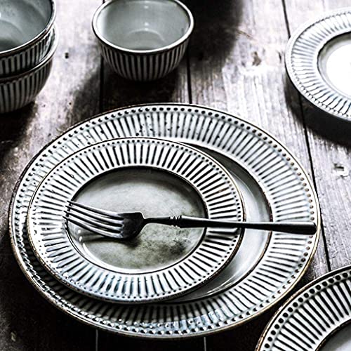 GagalU Tabletop Dinner SetsDinner Set,38-Piece Ceramic Dinnerware Sets Retro Glaze Porcelain Plates Bowls and Cups Service for 6 People