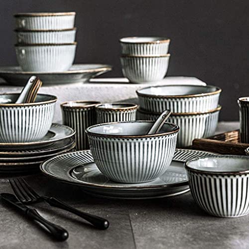 GagalU Tabletop Dinner SetsDinner Set,38-Piece Ceramic Dinnerware Sets Retro Glaze Porcelain Plates Bowls and Cups Service for 6 People