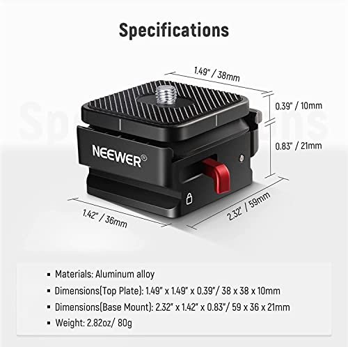 NEEWER Quick Release Plate, Camera Mount Adapter with 1/4" and 3/8" Screw Thread, Quick Release System for Tripod, Monopod, Stabilizer, Slider, Max. Load 11lb/5kg (QRP-1)