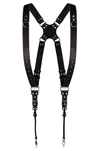 Camera Strap Accessories for Two-Cameras – Dual Shoulder Leather Harness – Multi Camera Gear for DSLR/SLR Black ProInStyle strap by Coiro