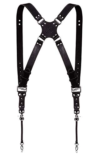 Camera Strap Accessories for Two-Cameras – Dual Shoulder Leather Harness – Multi Camera Gear for DSLR/SLR Black ProInStyle strap by Coiro