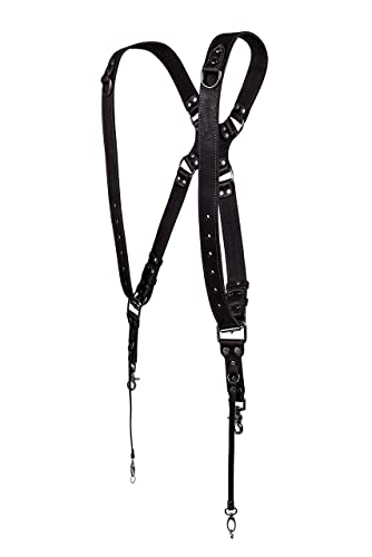 Camera Strap Accessories for Two-Cameras – Dual Shoulder Leather Harness – Multi Camera Gear for DSLR/SLR Black ProInStyle strap by Coiro