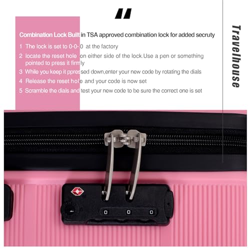 Tripcomp Luggage Sets Hardshell Travel Durable Suitcase Sets with Spinner Wheels TSA Lock, Carry-on,Luggage 3piece Set (20inch/24inch/28inch) (Pink)
