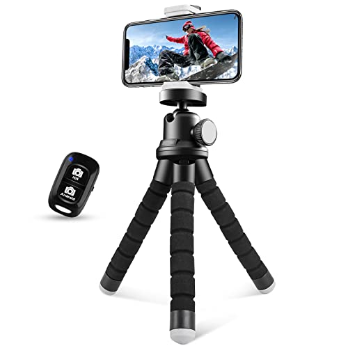 Sensyne Phone Tripod, Flexible Cell Phone Tripod with Phone Holder and Wireless Remote, Mini Travel Tripod Stand, Compatible with All Cell Phones, Cameras (Black)