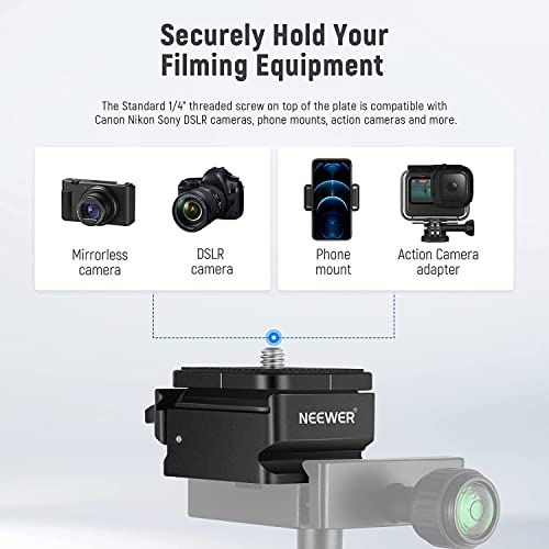 NEEWER Quick Release Plate, Camera Mount Adapter with 1/4" and 3/8" Screw Thread, Quick Release System for Tripod, Monopod, Stabilizer, Slider, Max. Load 11lb/5kg (QRP-1)