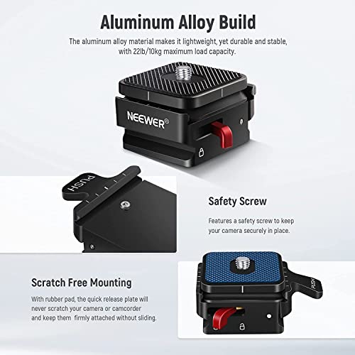 NEEWER Quick Release Plate, Camera Mount Adapter with 1/4" and 3/8" Screw Thread, Quick Release System for Tripod, Monopod, Stabilizer, Slider, Max. Load 11lb/5kg (QRP-1)
